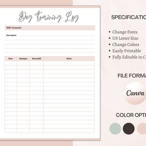 Printable Dog Training Log Dog Skill Training Dog Command - Etsy
