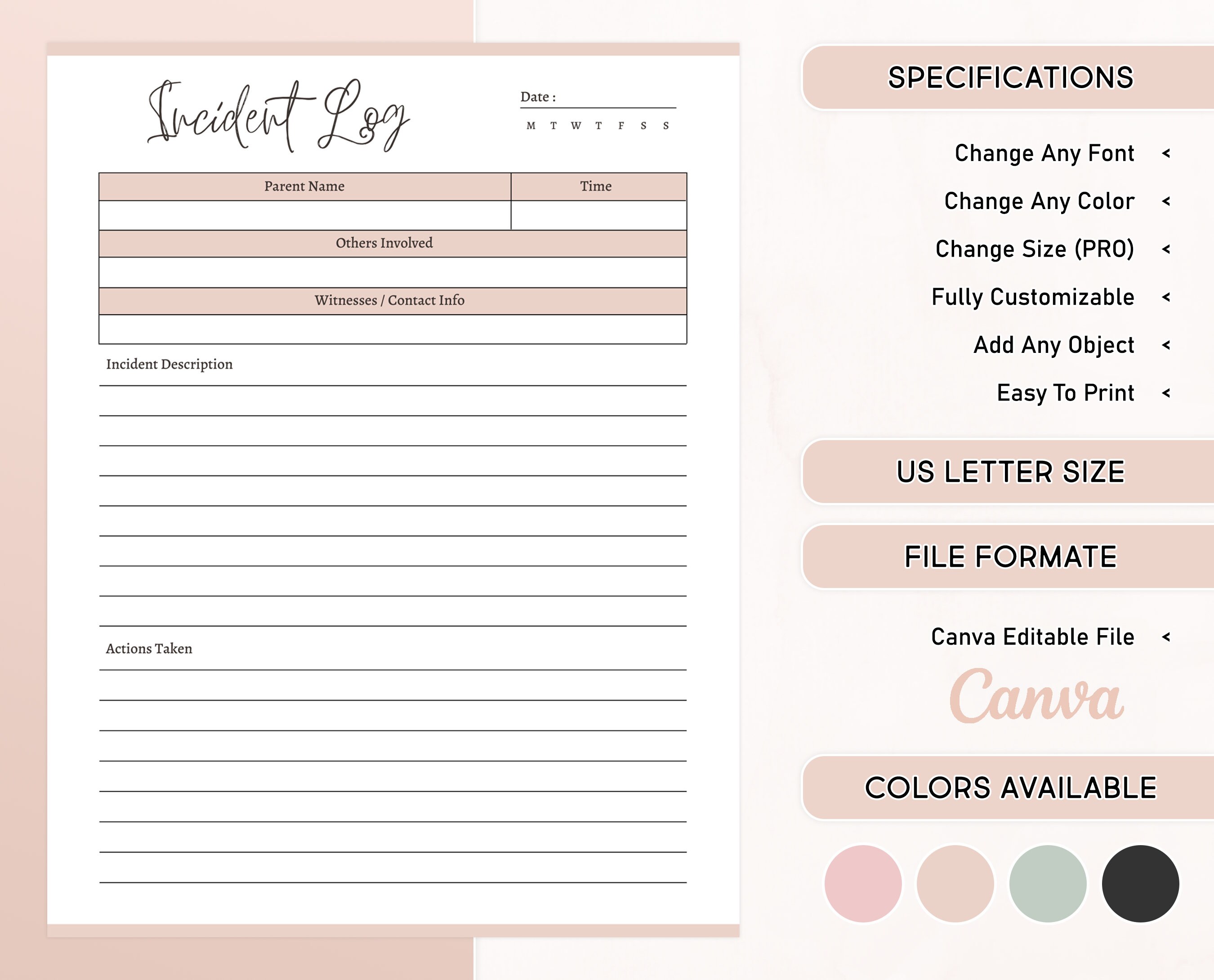 Editable Incident Log Printable Incident Report Planner - Etsy UK
