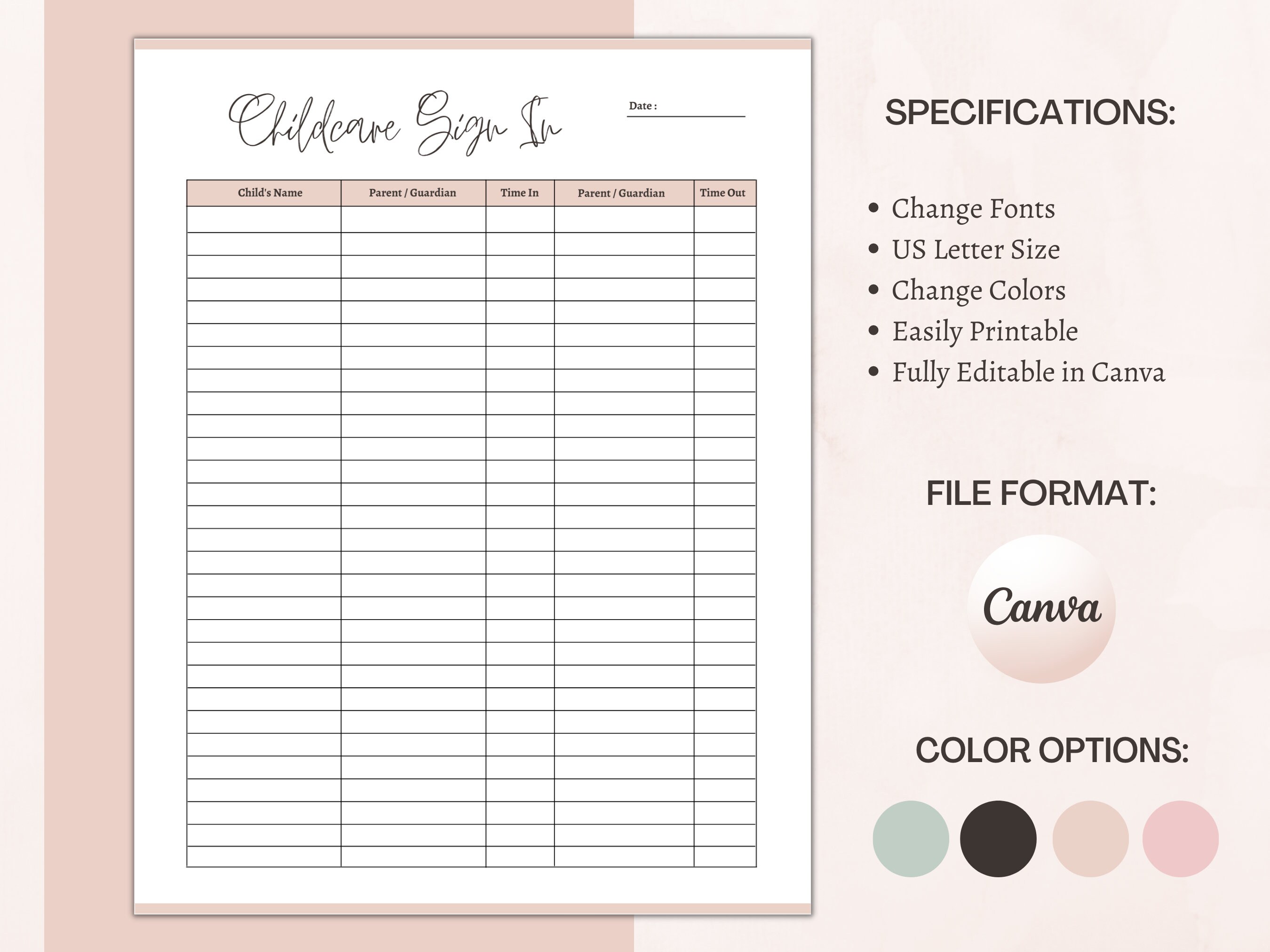 Editable Sign in Log Printable Childcare Daily Weekly Sign - Etsy Australia