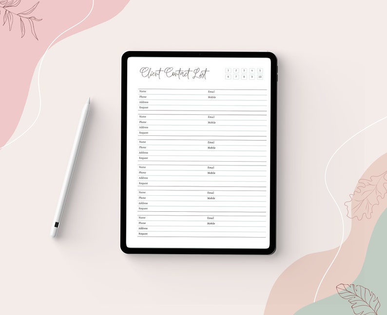 Client Contact List Printable Template Contact Information Fillable ...