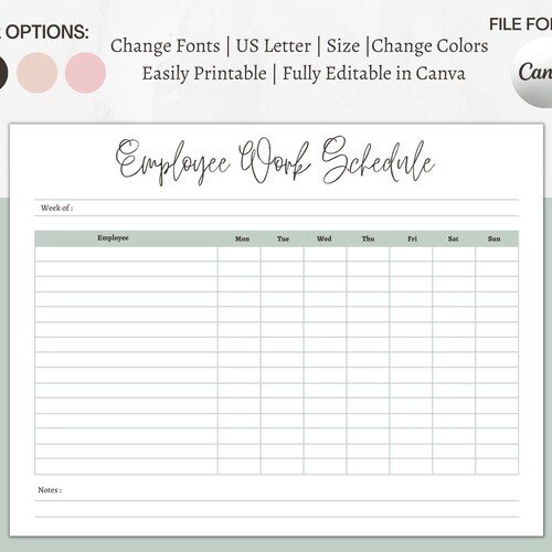 Employee Work Schedule and Organizer Weekly Staff Shifts - Etsy