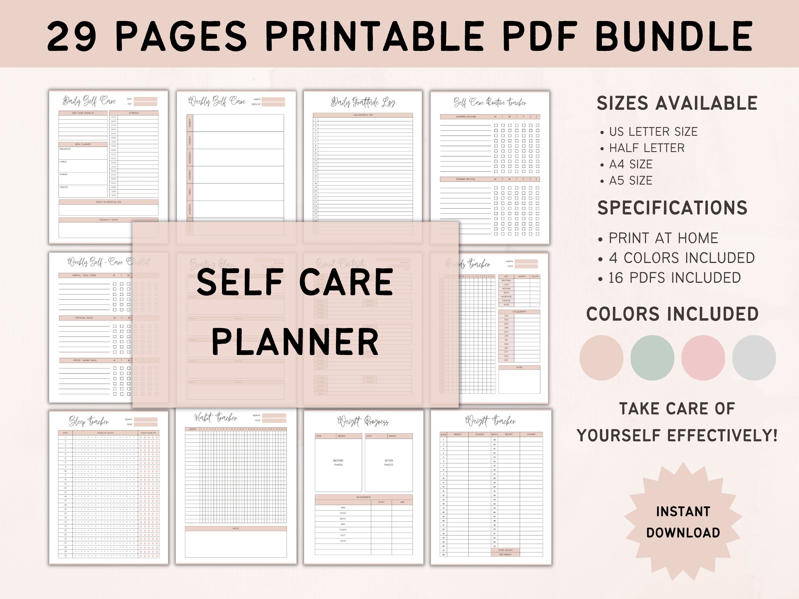 Self Care Planner Printable Mood Tracker Daily Check in - Etsy UK
