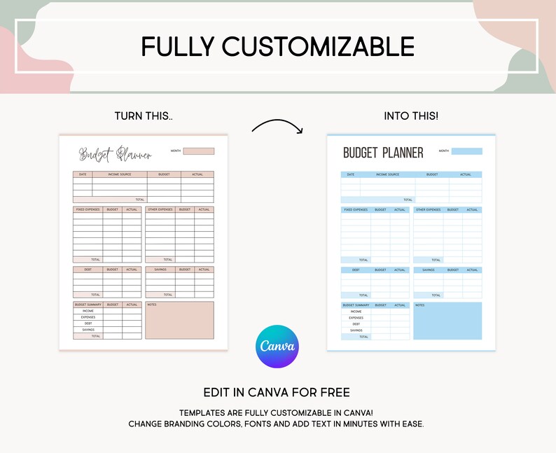 Finance Planner Template Canva Editable Printable (Instant Download) - Etsy