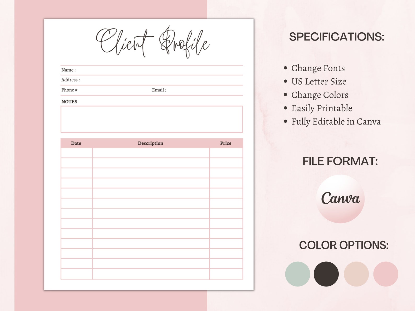 Client Profile Template Customer Information Card Printable - Etsy
