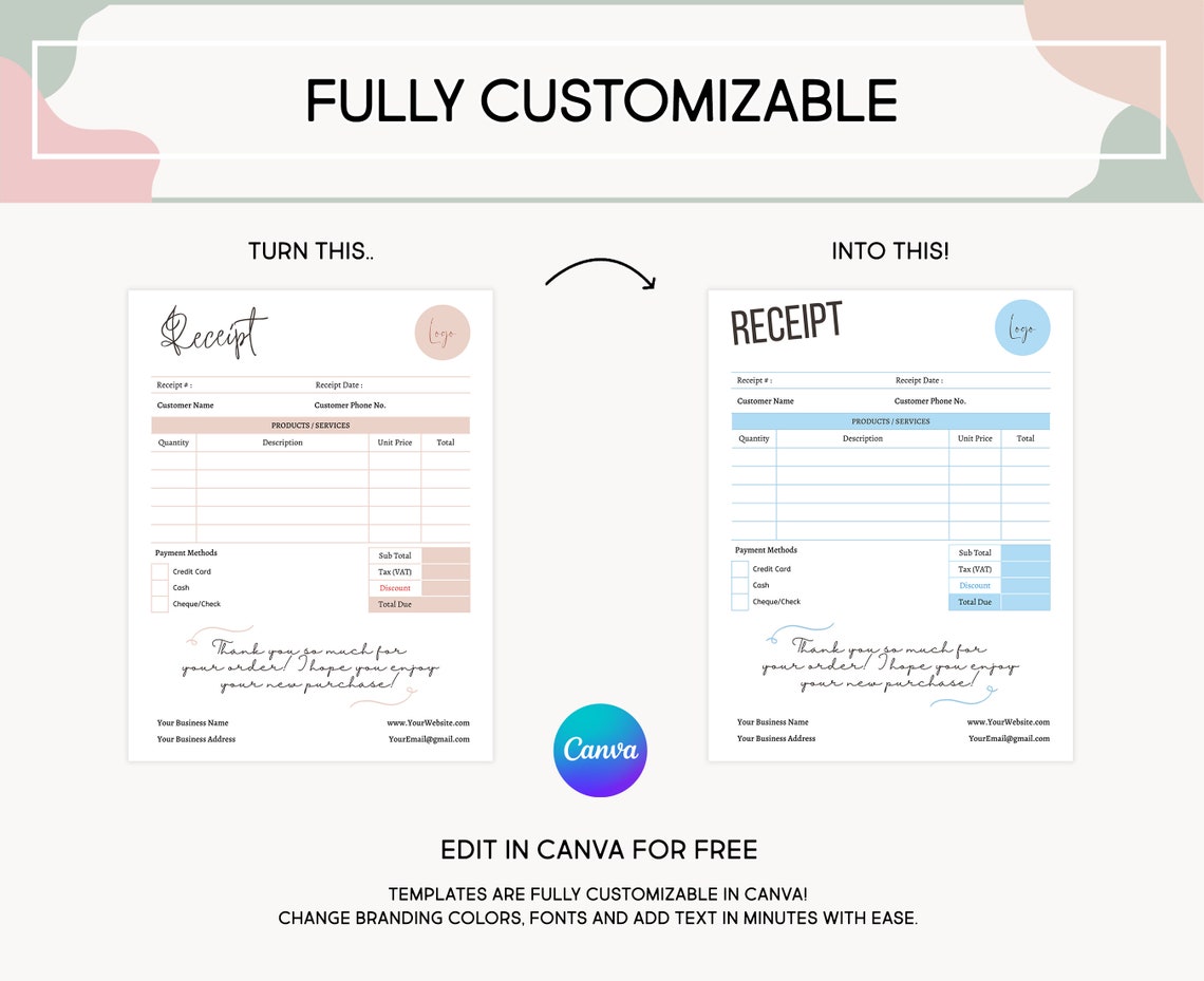 Receipt Templates Editable in Canva Printable Business - Etsy