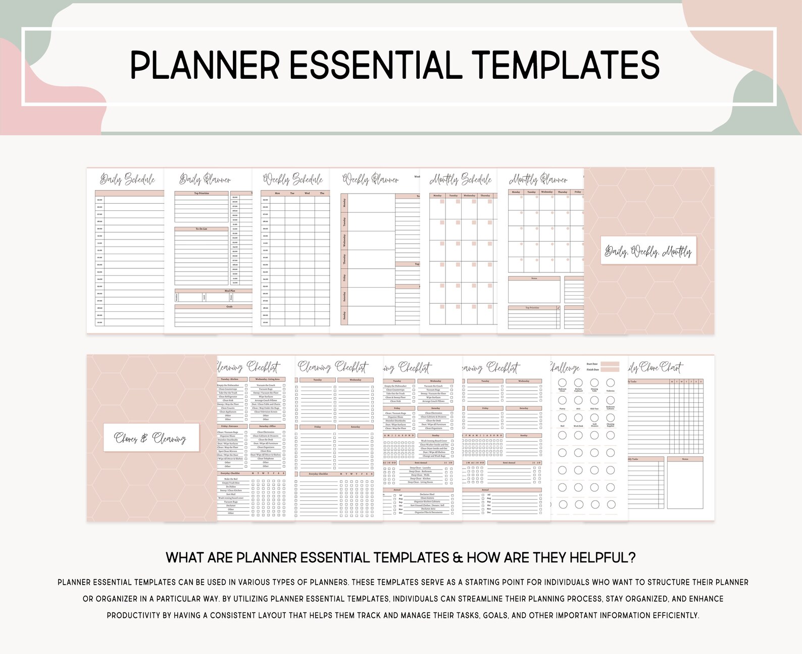 Planner Essentials Printable Daily, Weekly, Monthly Schedule, Cleaning Checklist, Declutter ...