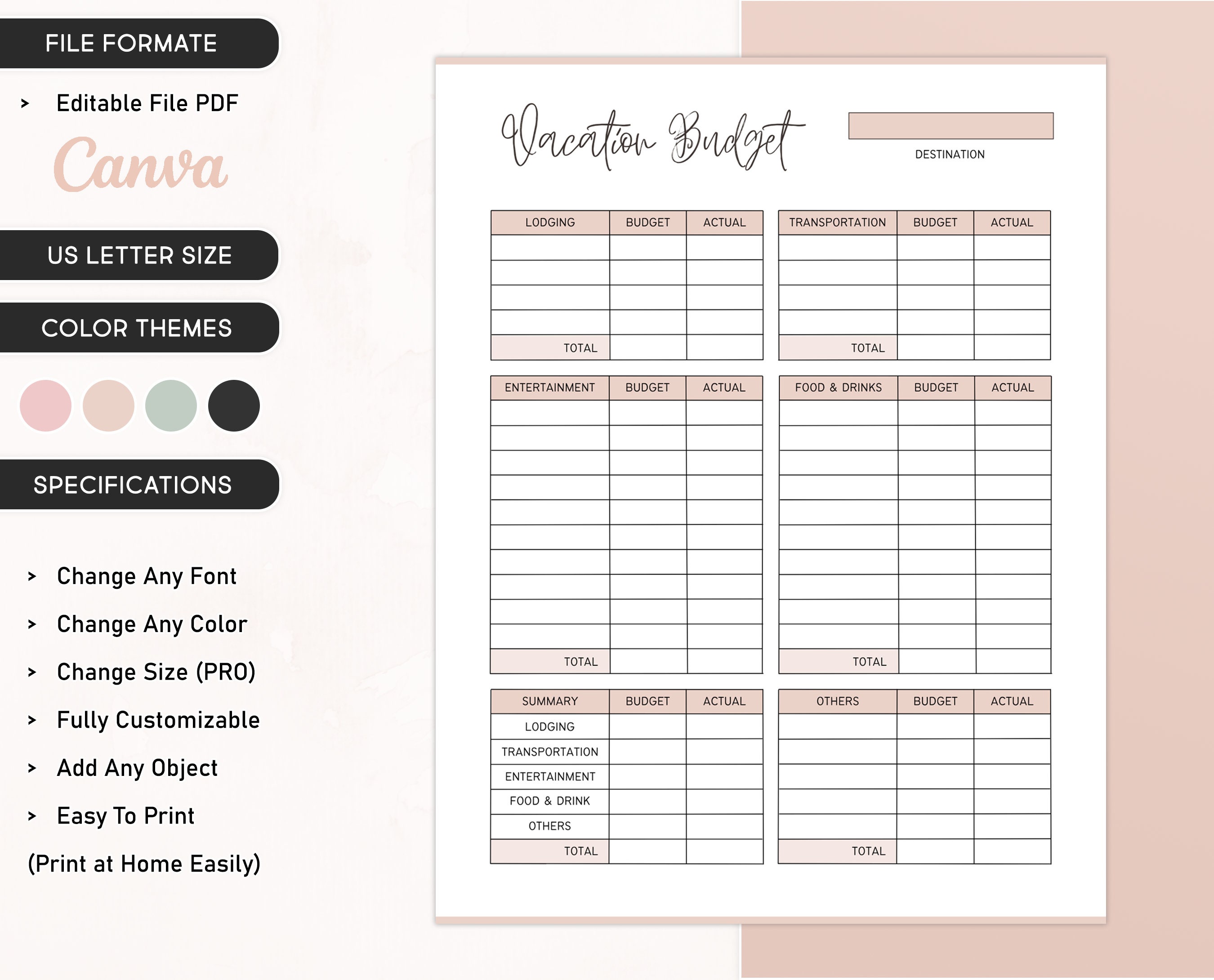 Printable Vacation Budget Template, Editable Holiday Budget Planner ...
