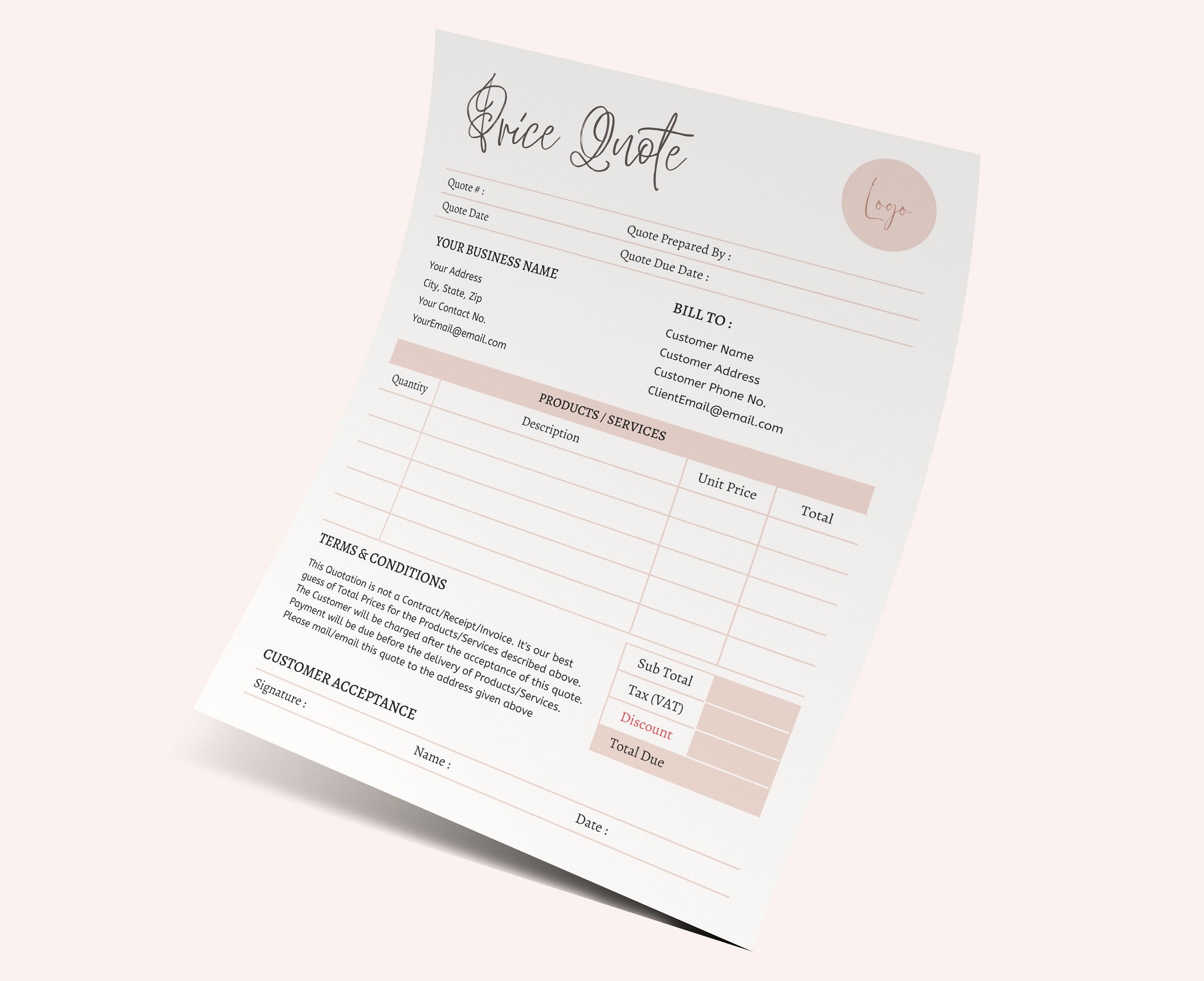 Price Quote Template, Professional Business Cost Calculation, Editable ...