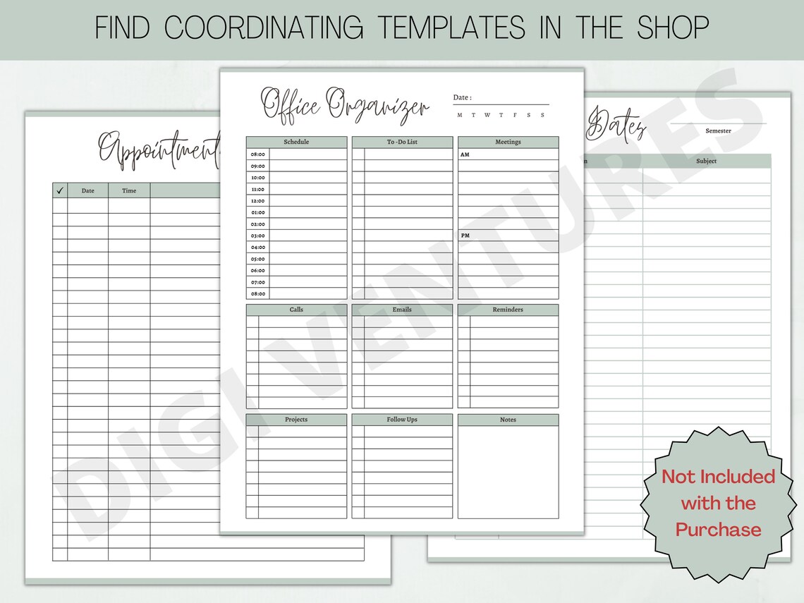 Work Planner, Printable Planner, Instant Download, Work Schedule ...