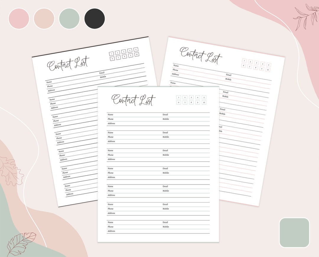 Editable Contact List Template, Canva Client Contact Information ...