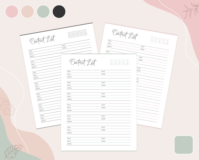 Editable Contact List Template, Canva Client Contact Information ...
