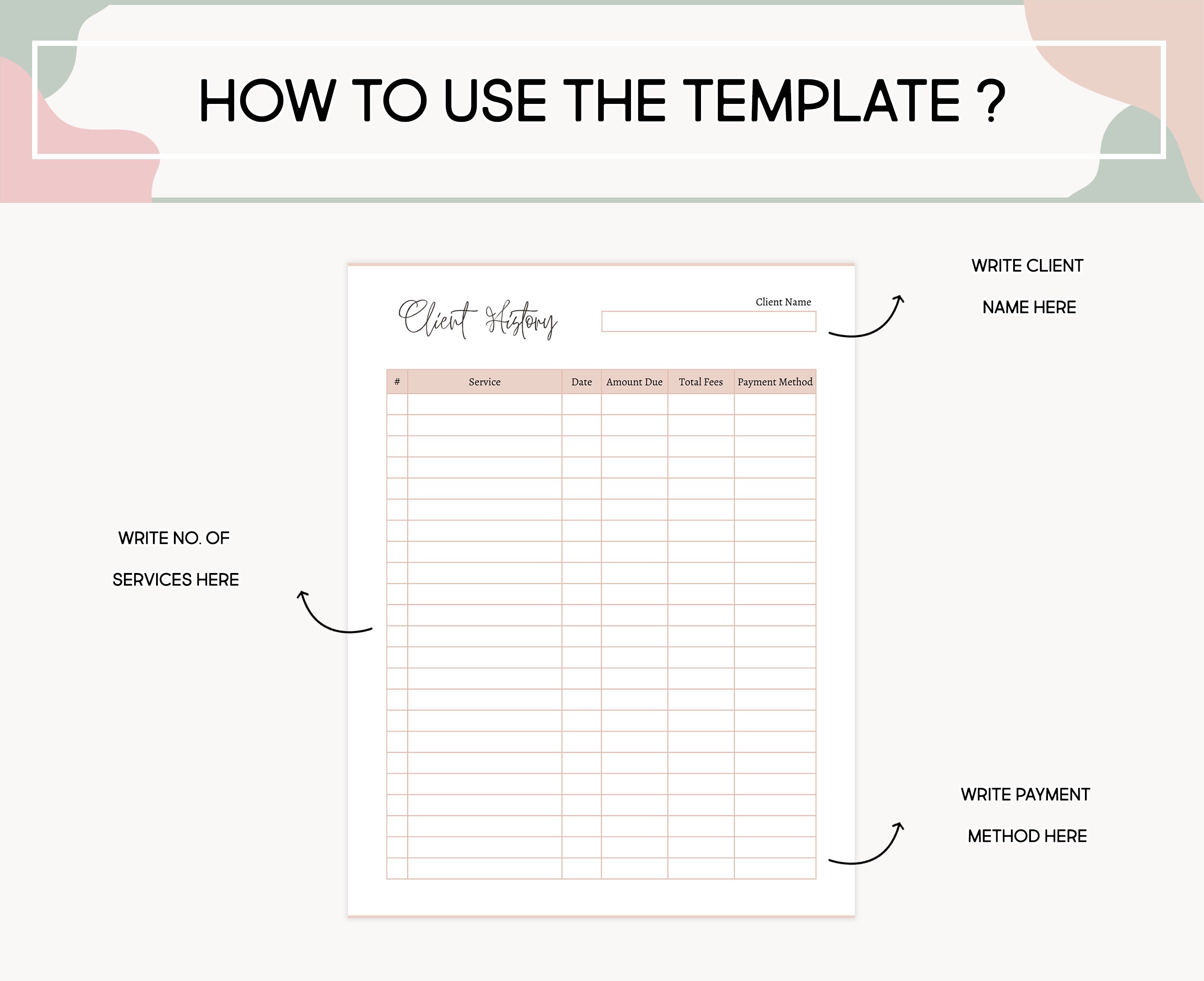 Client History Printable Small Business Payment Template - Etsy