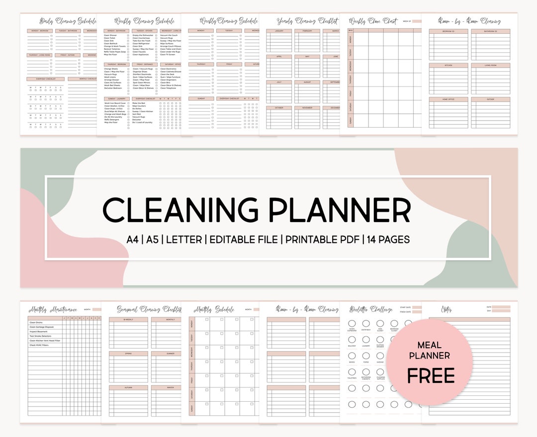 Cleaning Printable Planner Weekly Monthly Yearly Editable - Etsy