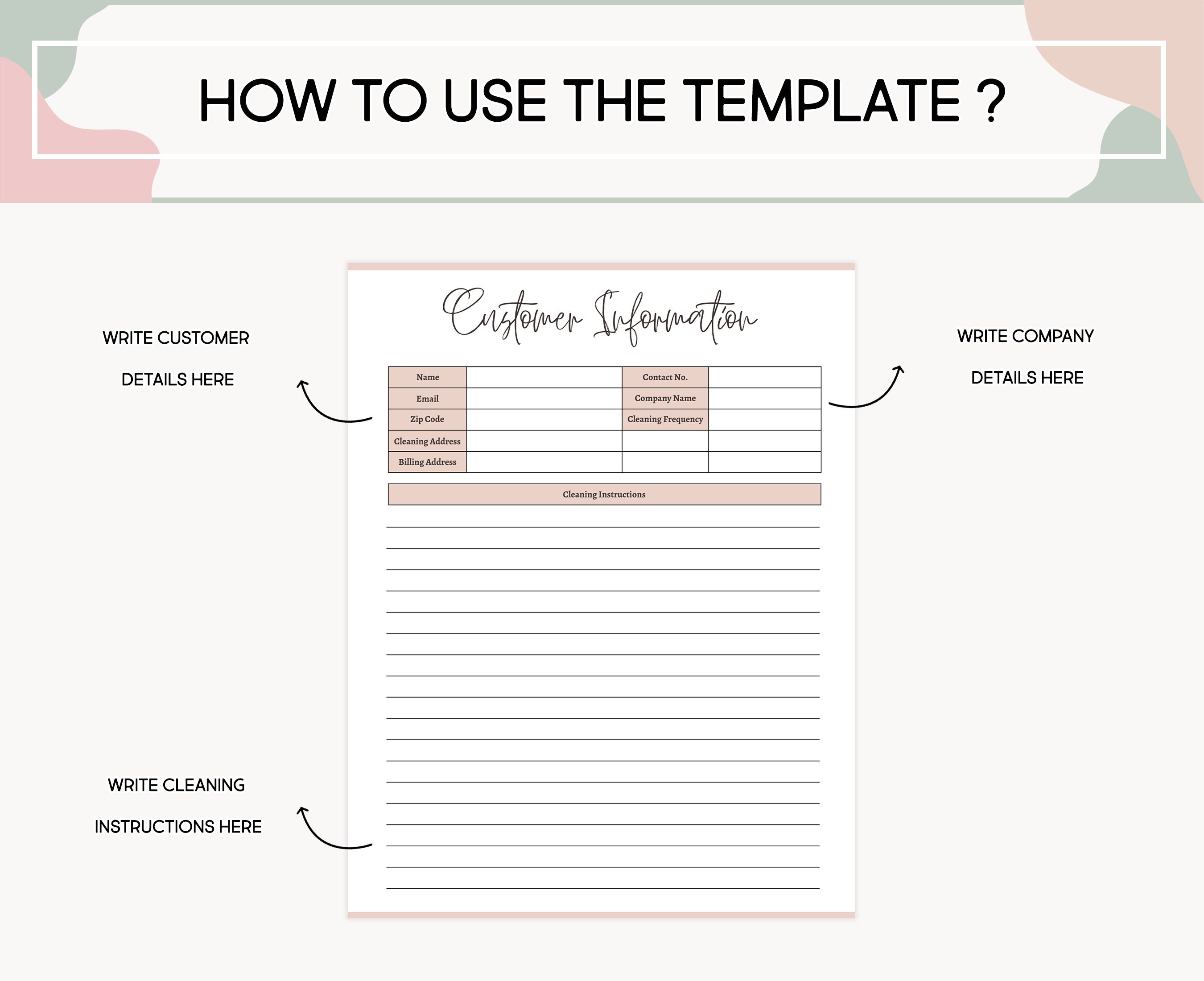 Customer Information Printable Template, Cleaning Service Business ...