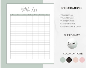 Vitals Record Log - Etsy