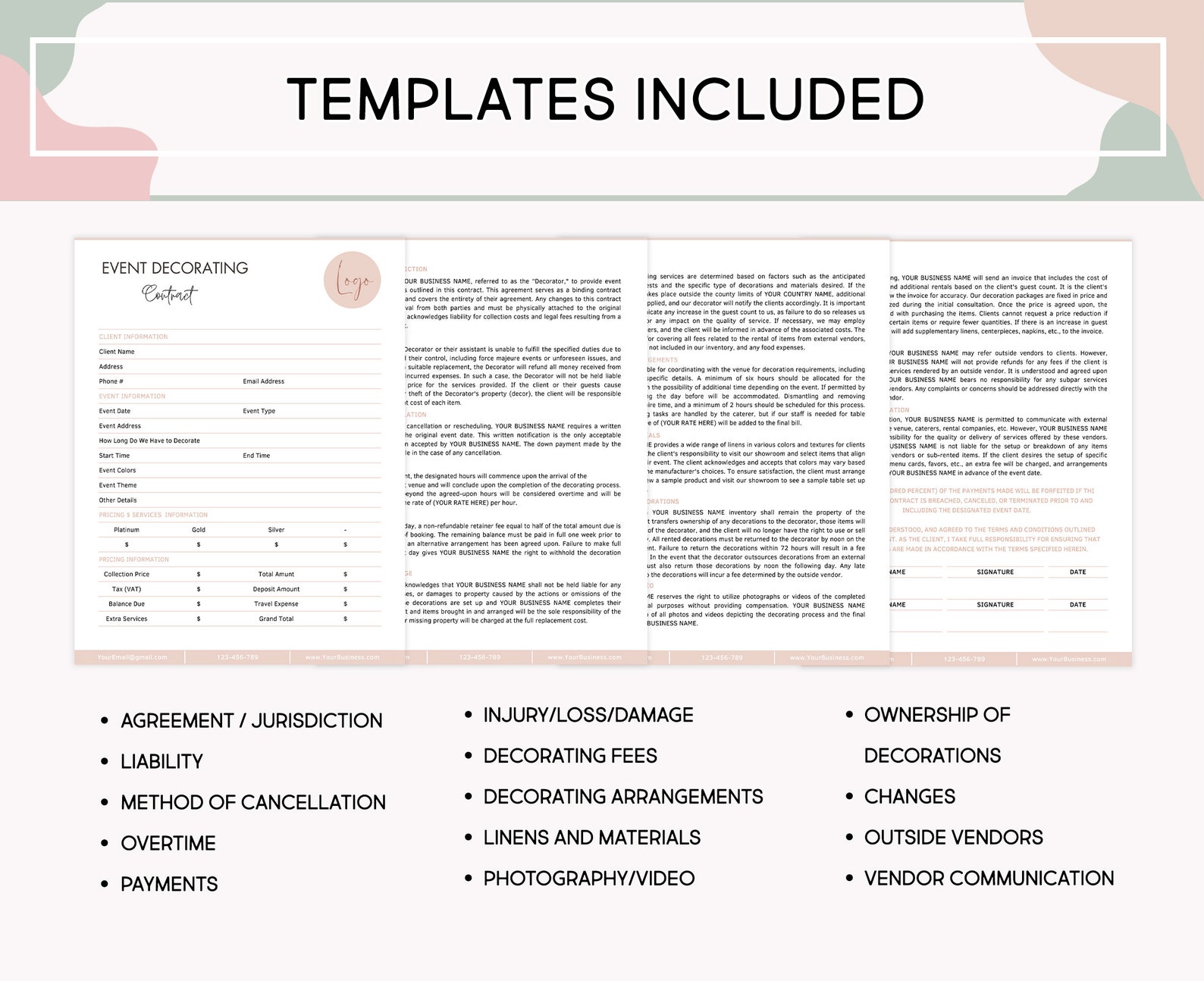 Event Decorating Service Contract, Editable Event Planning Services ...