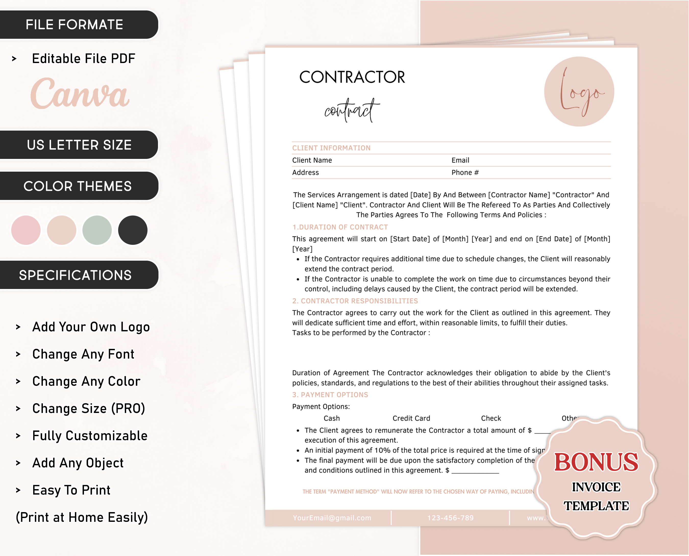 Editable Contractor Contract Template, Professional Independent ...