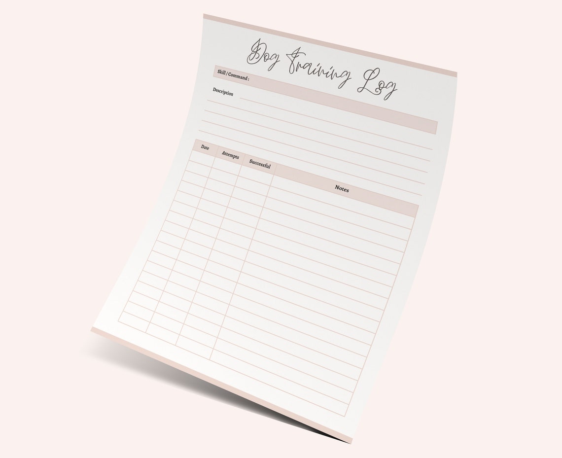 Printable Dog Training Log Dog Skill Training Dog Command - Etsy