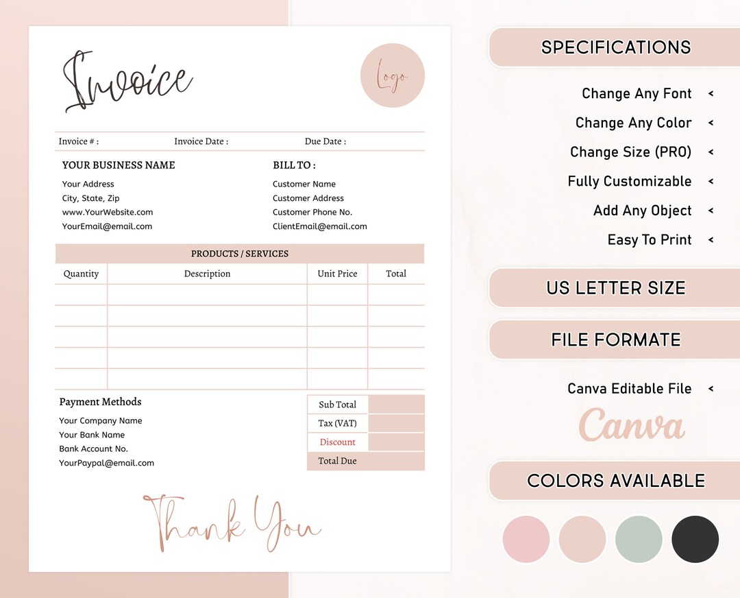Invoice Template Editable in Canva Printable Invoice Log for - Etsy