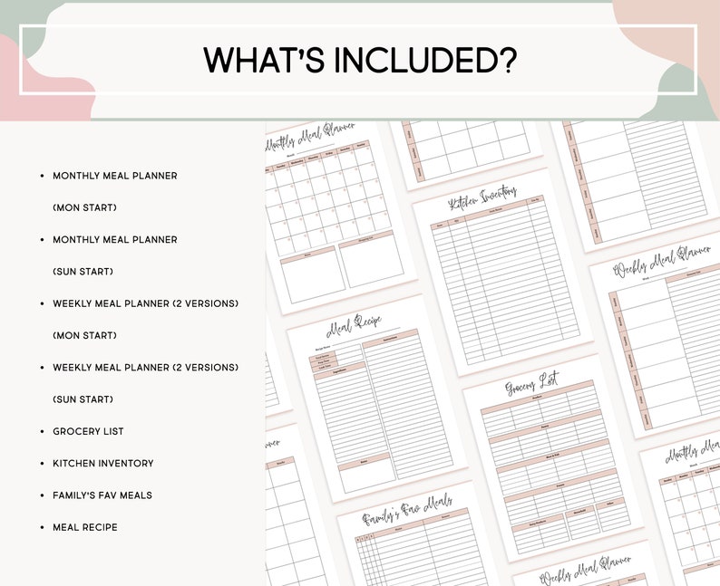 Meal Planner Bundle Printable Meal Planning Weekly Menu Planner ...