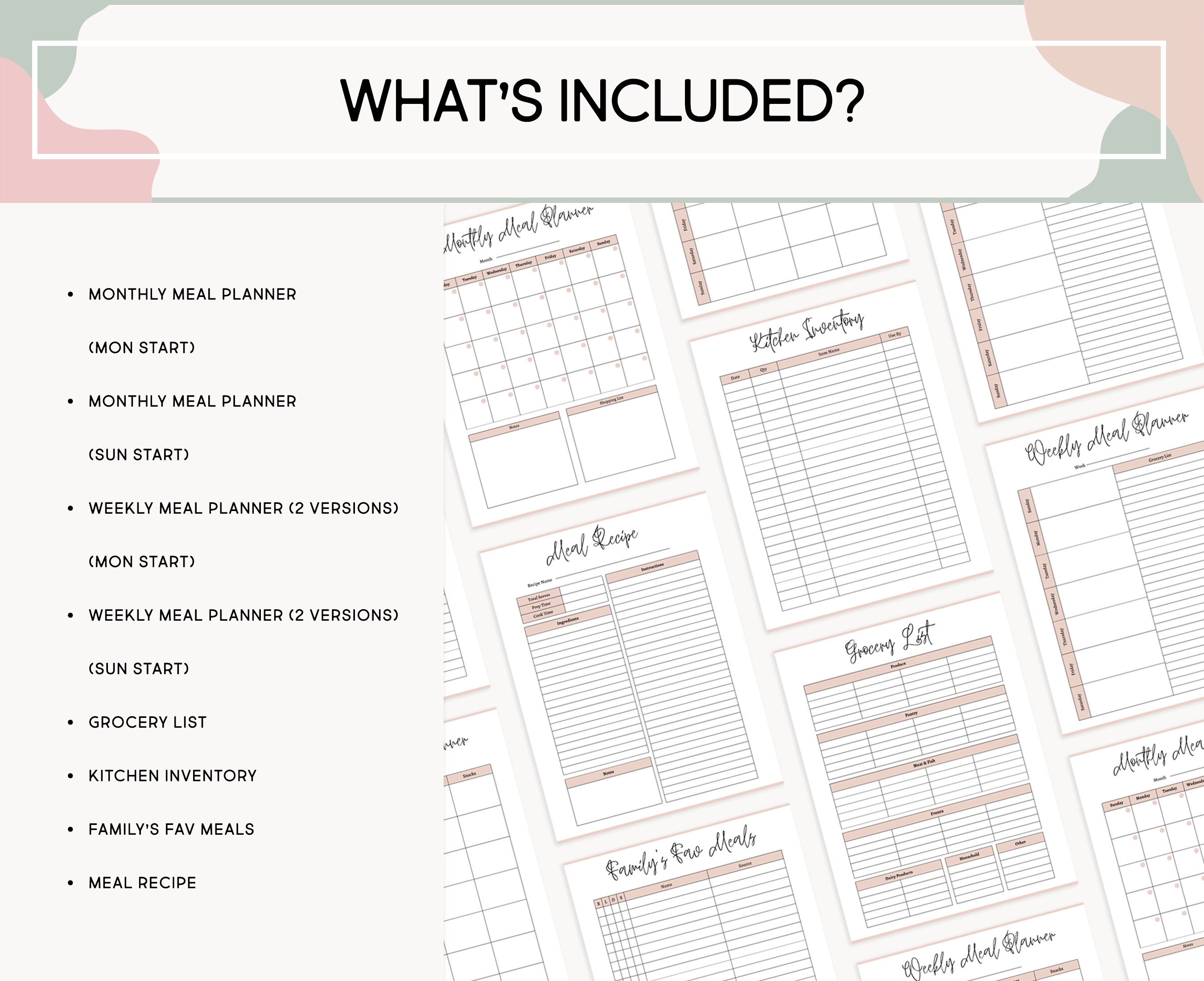Meal Planner Bundle Printable Meal Planning Weekly Menu - Etsy