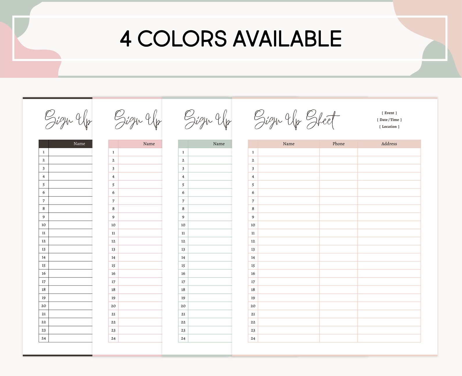 Editable Sign up Sheet, Printable Single Sign up Form, Event Sign up ...