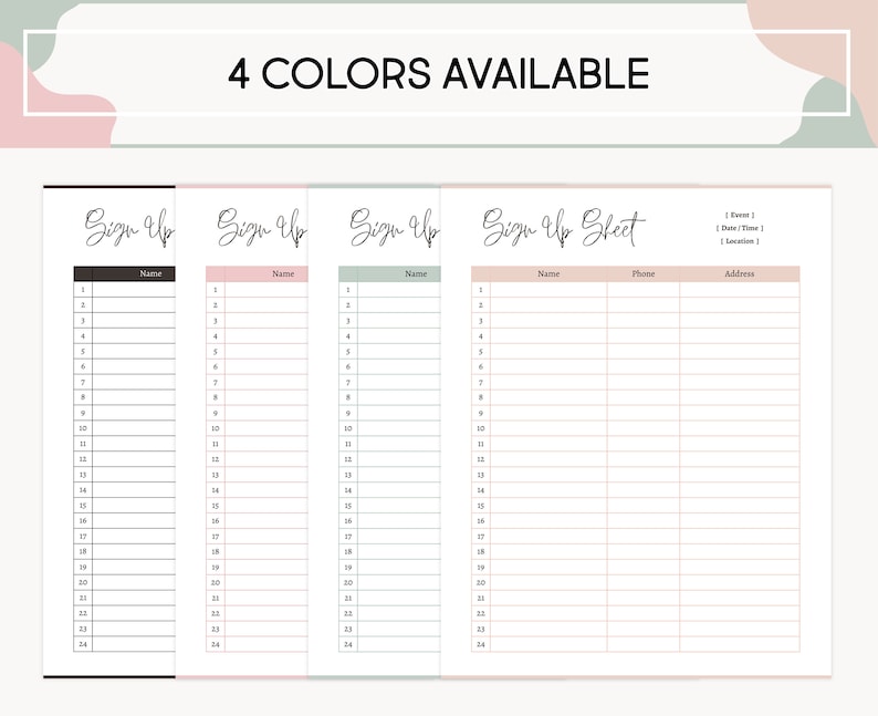 Editable Sign up Sheet, Printable Single Sign up Form, Event Sign up ...
