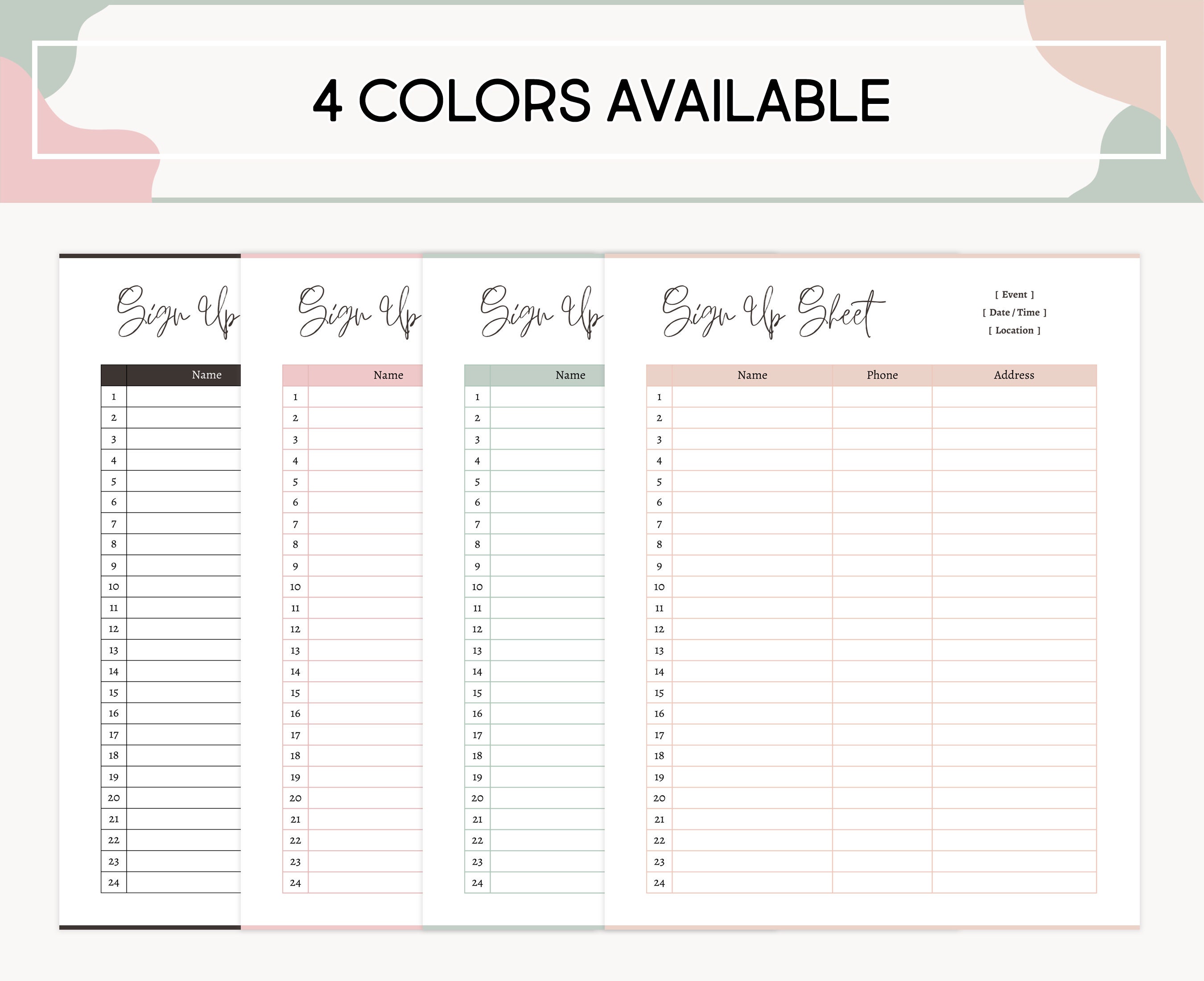 Editable Sign up Sheet, Printable Single Sign up Form, Event Sign up ...