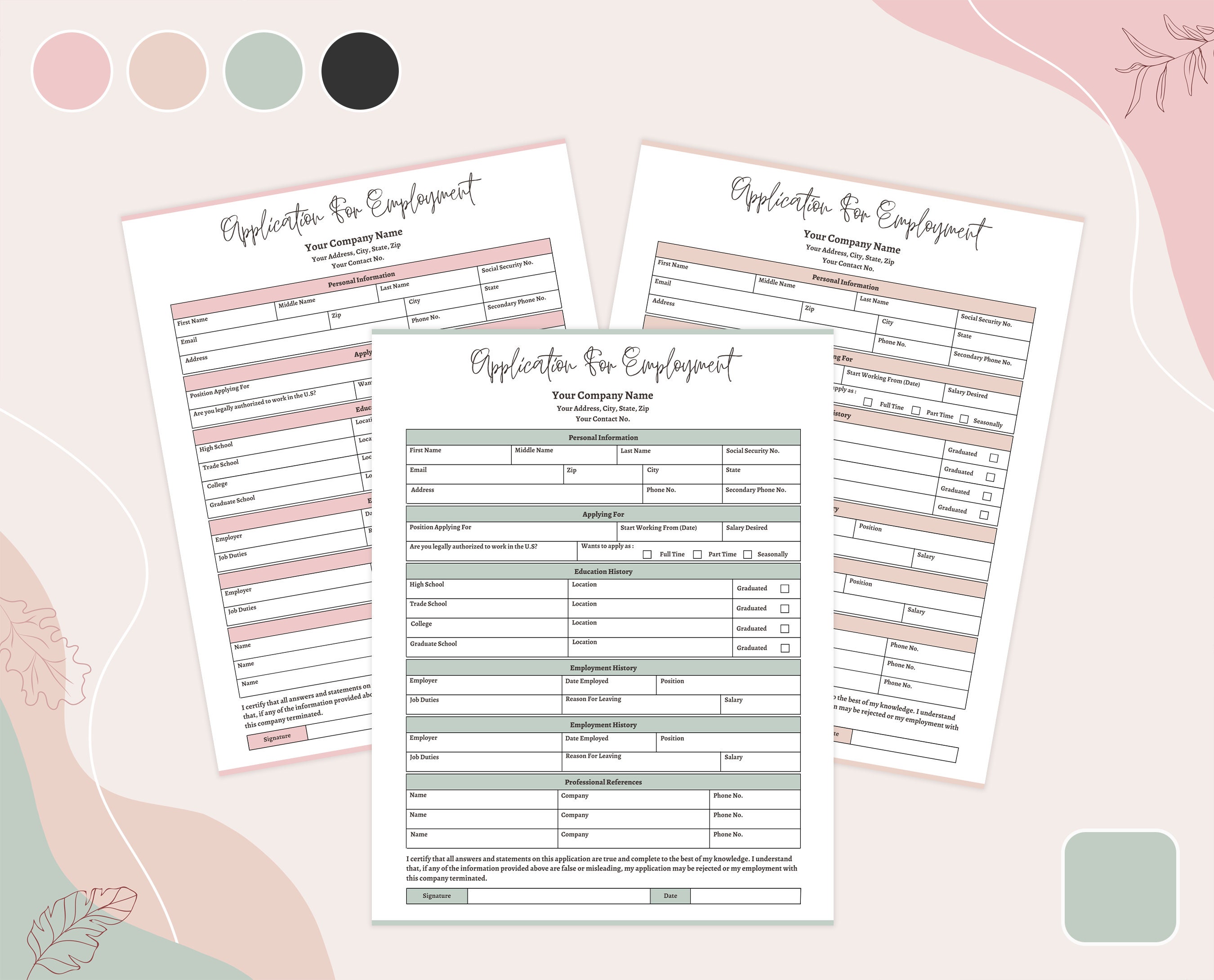 Employment Application Template, Printable Application, Canva Editable ...