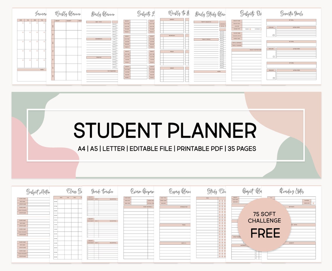 Student Planner Printable Template Digital Academic Dairy - Etsy