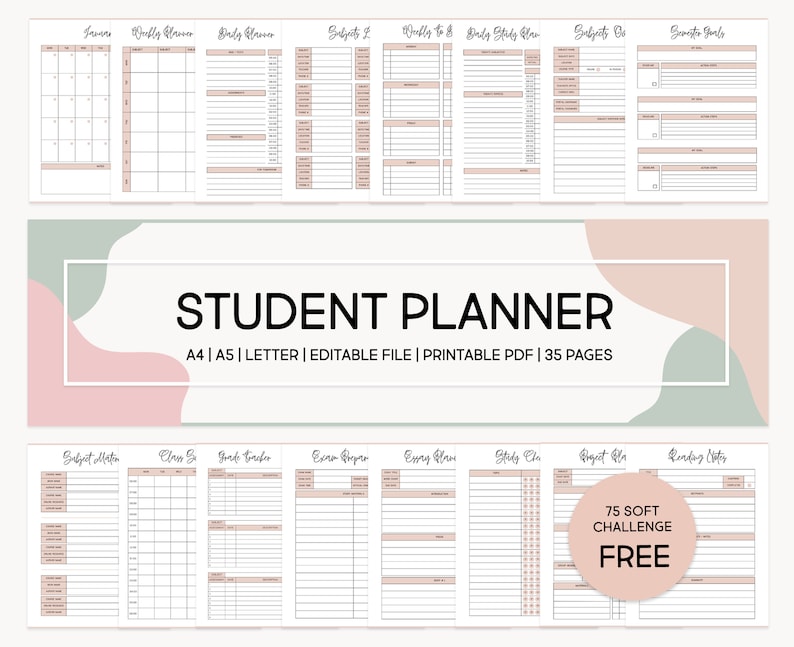 Student Planner Printable Template, Digital Academic Dairy, Daily ...