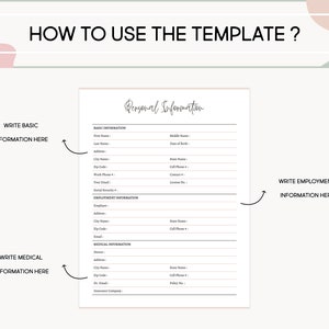 Personal Information Page, Printable Basic Information Template ...
