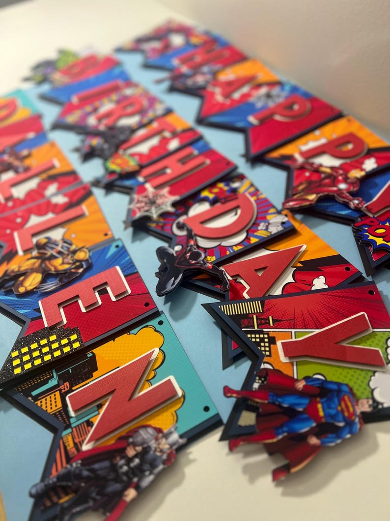 Super Heroes Happy Birthday Banner, Custom Comic Book Banner, Superhero ...