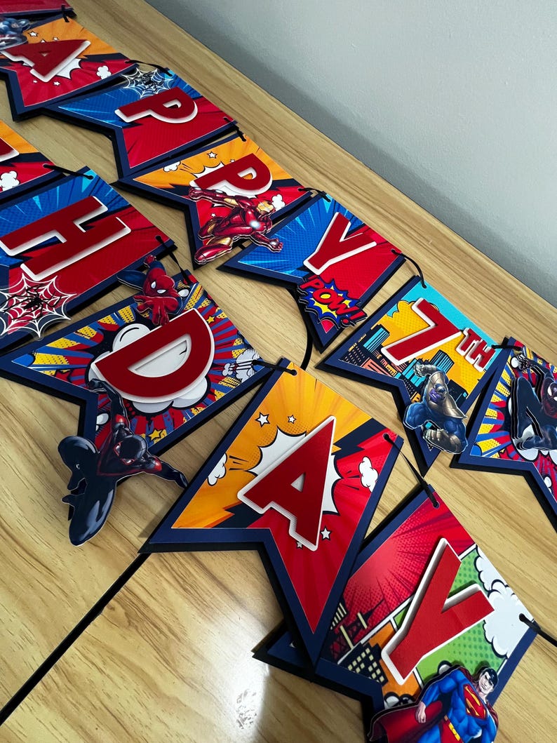 Super Heroes Happy Birthday Banner, Custom Comic Book Banner, Superhero ...