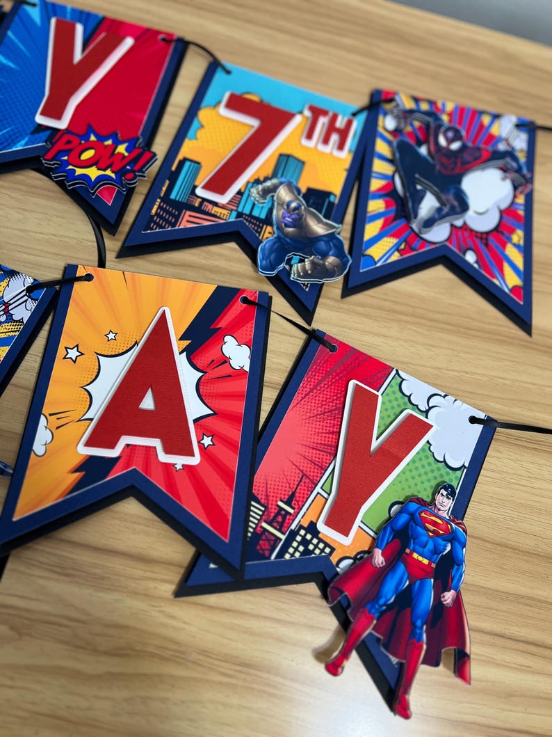 Super Heroes Happy Birthday Banner, Custom Comic Book Banner, Superhero ...