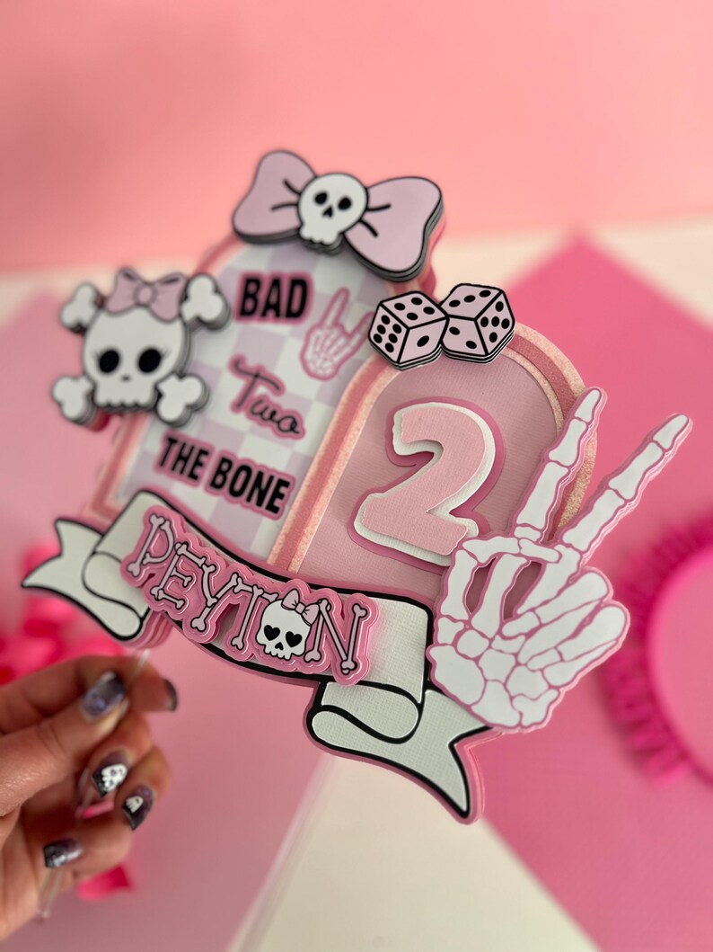 Bad to the Bone Cake Topper for Girls | Pink Birthday Cake Topper | Two ...