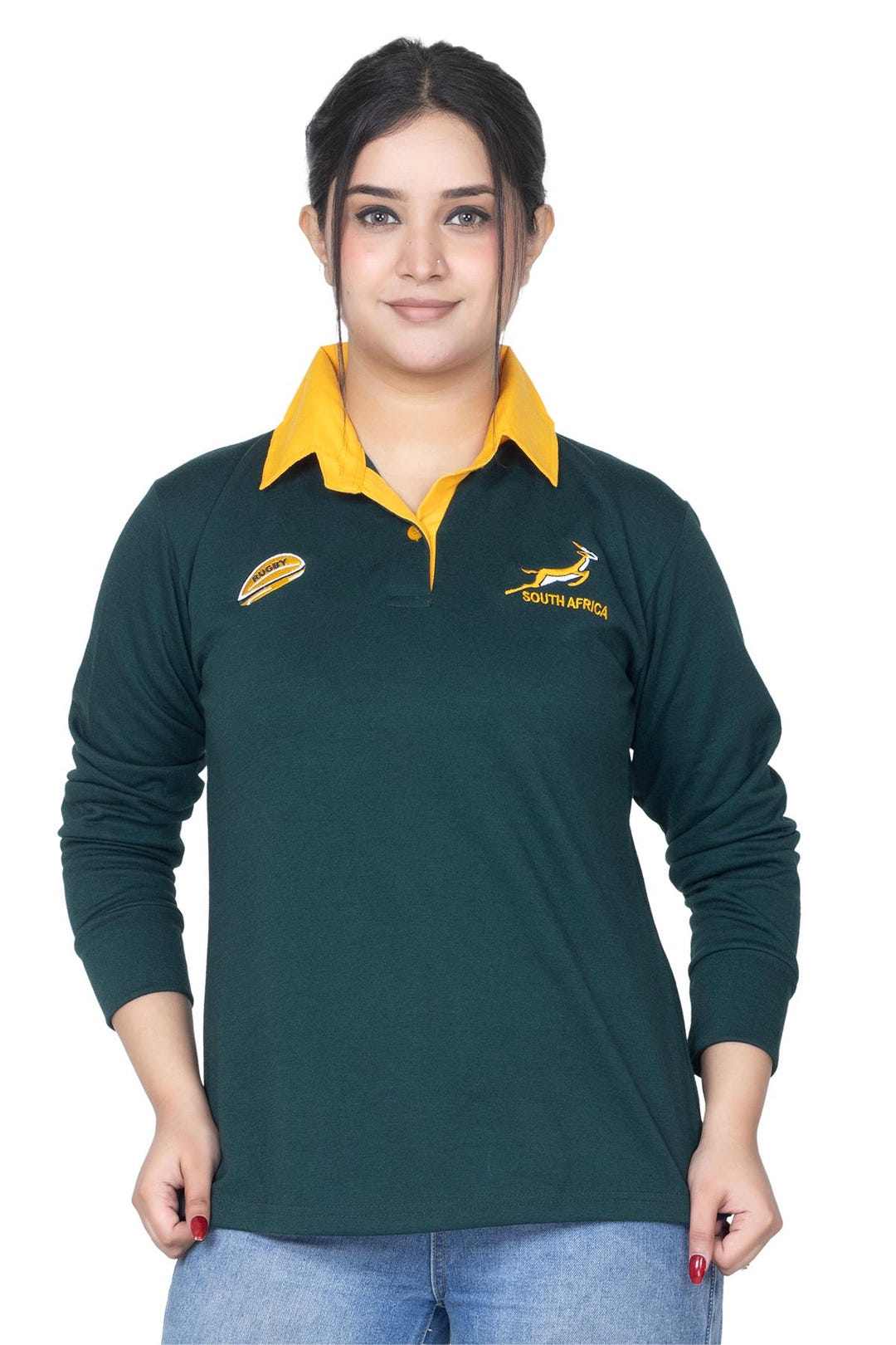 Women Rugby Springboks T Shirt Button Down Collar Style Long Sleeve ...