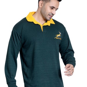 Springboks Fan Gear Men's Rugby Jersey Long Sleeve Collar Style Button ...