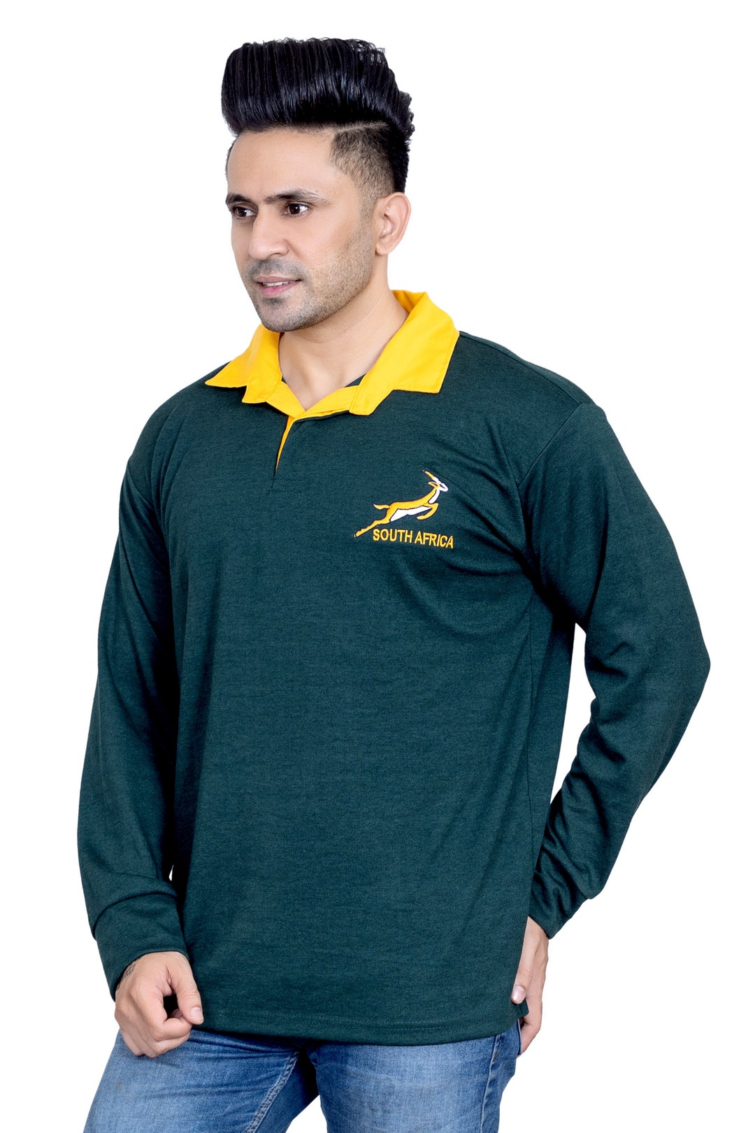 Springboks Fan Gear Men's Rugby Jersey Long Sleeve Collar Style Button ...