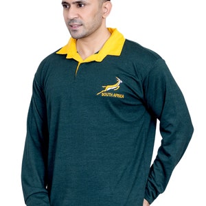 Springboks Fan Gear Men's Rugby Jersey Long Sleeve Collar Style Button ...