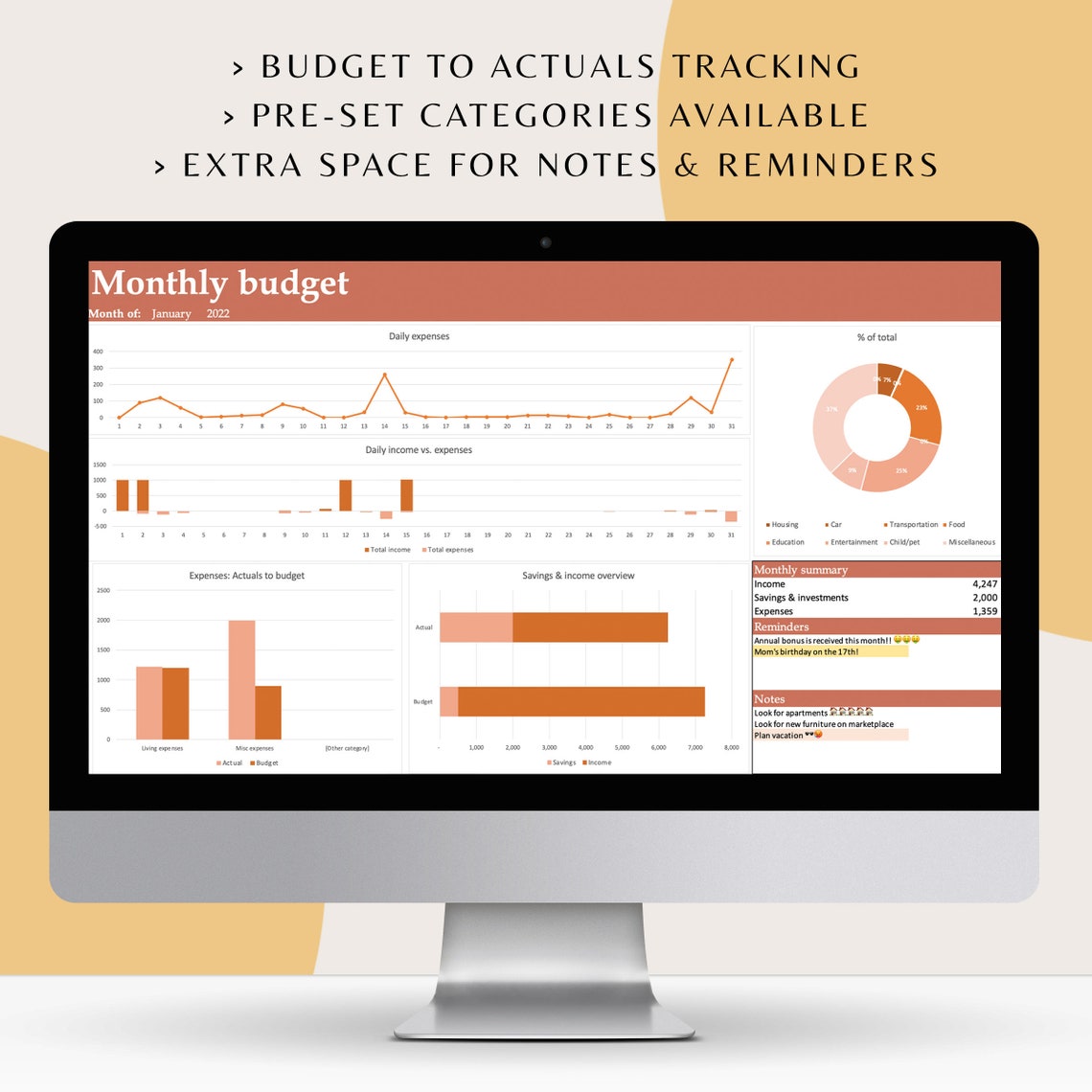 Monthly Budget Spreadsheet Budget Template Digital Budget - Etsy