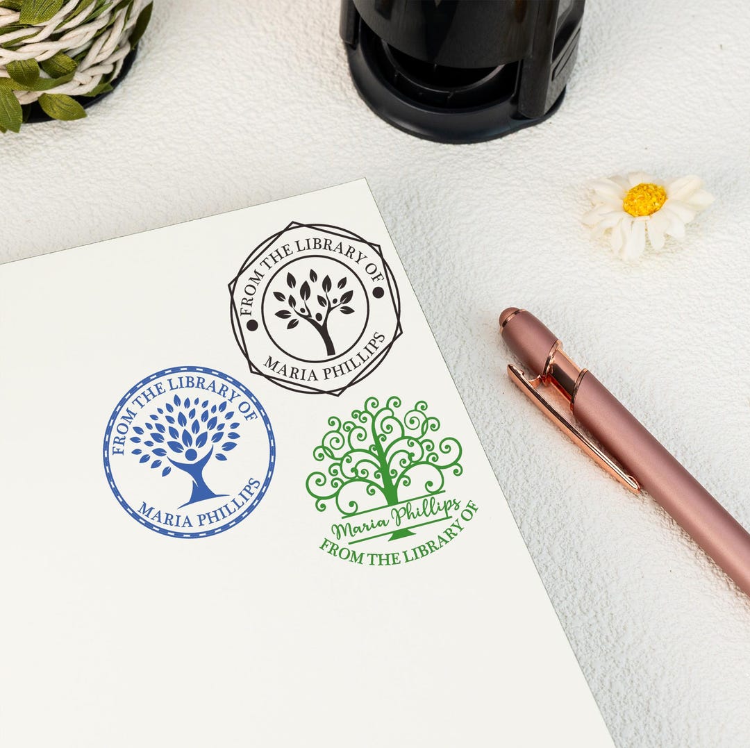 Custom Book Stamps, Design Tree Stamp, Self Inking Book Embosser ...