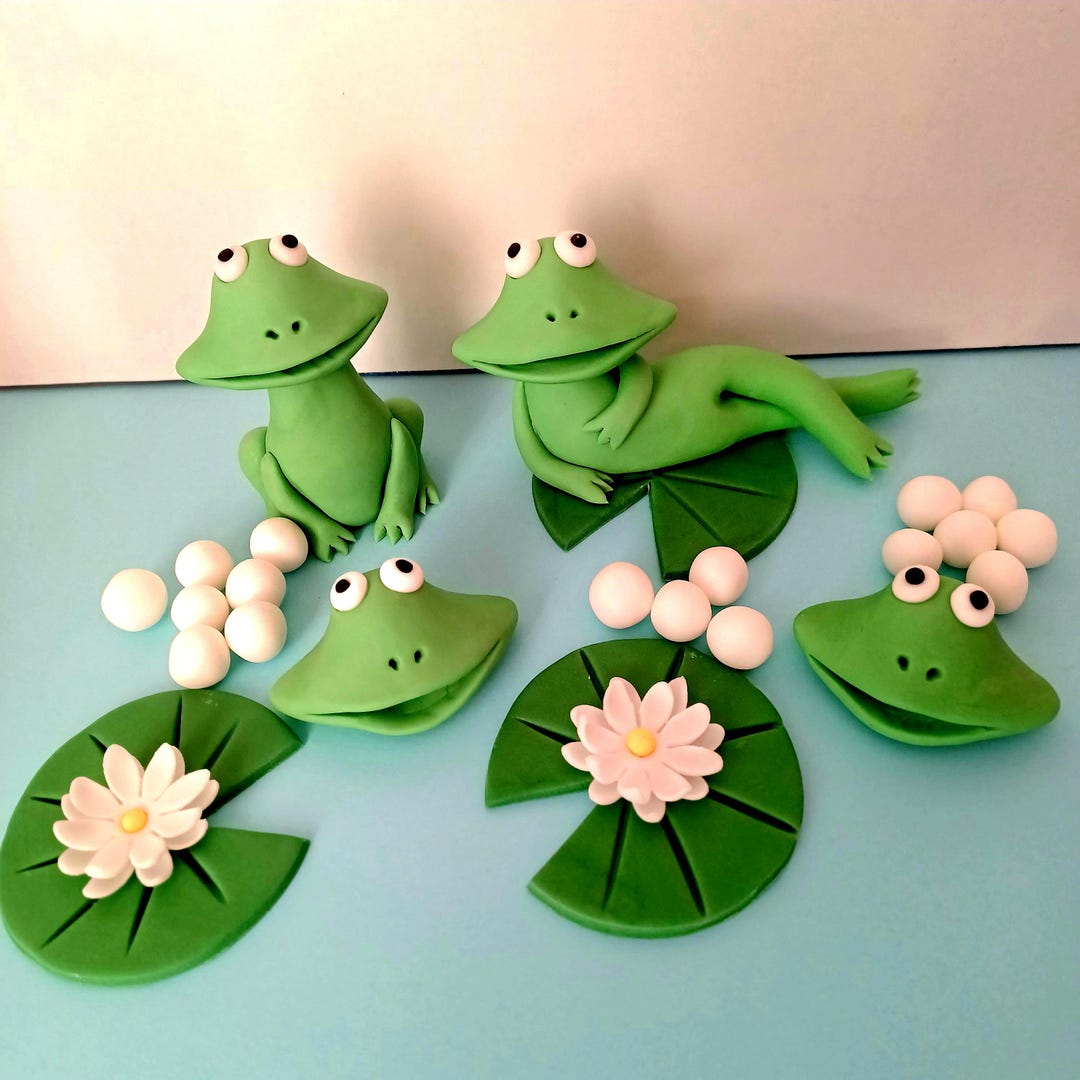 Frog Cake Toppers for Birthday Cake Decorating, Fondant Frog Cake Decor ...
