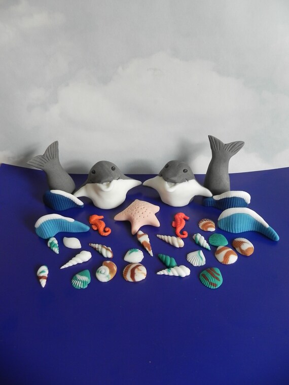 Dolphin Cake Toppers Fondant Dolphins Sea Cake Toppers - Etsy