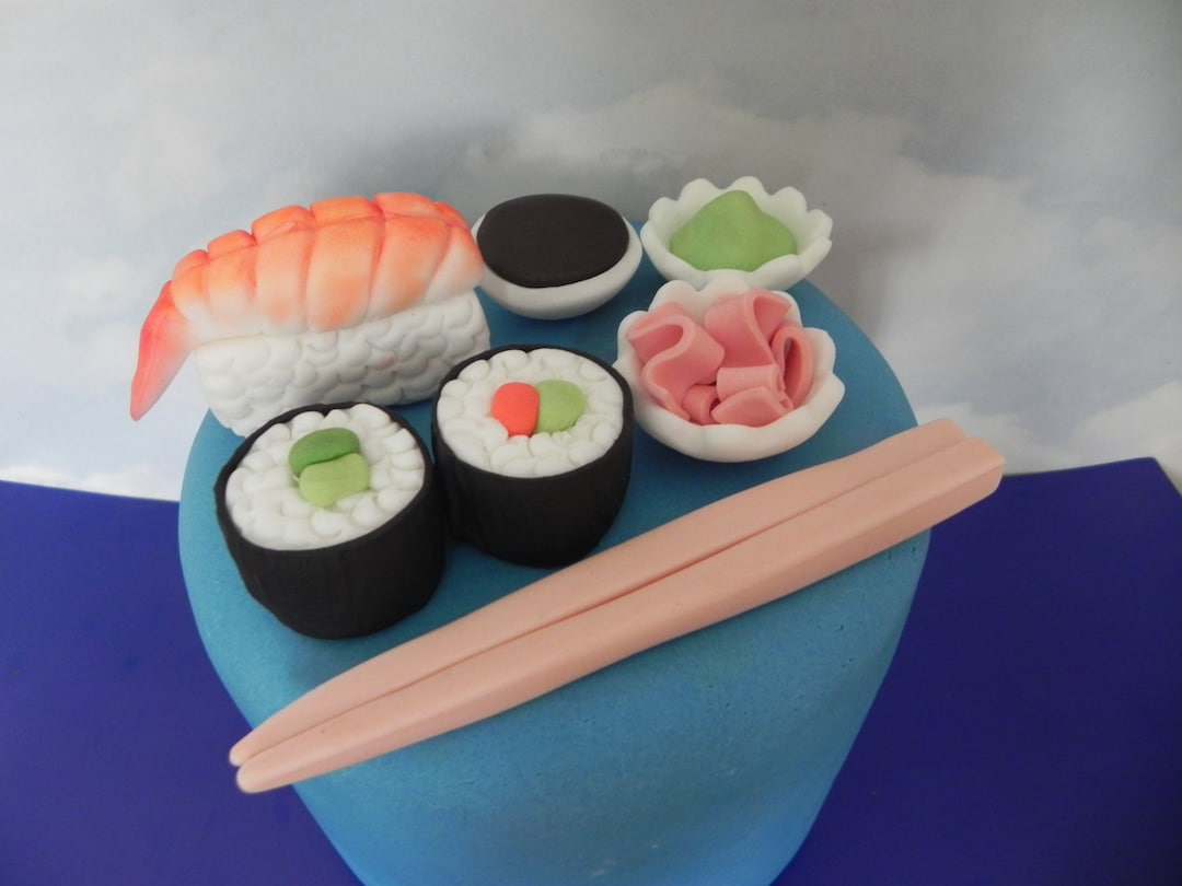 Fondant Sushi Cake Toppers for Birthday Cake Decorating, Sushi Themed ...