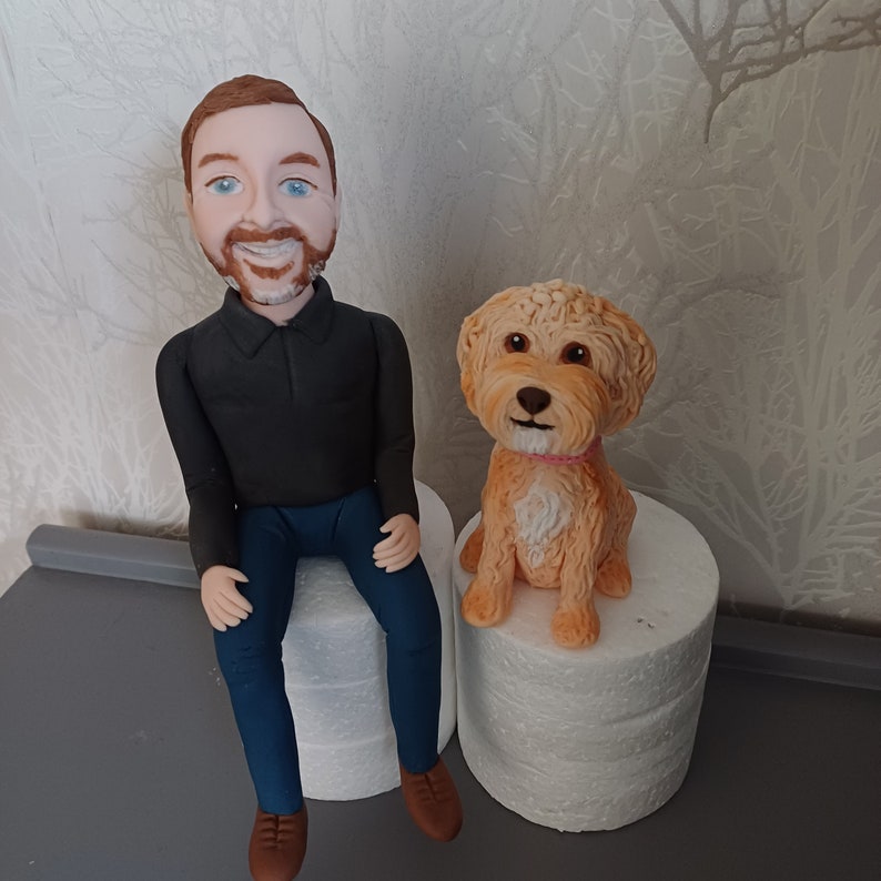 People Cake Toppers/ Personalized Toppers/ Man and Dog Topper - Etsy