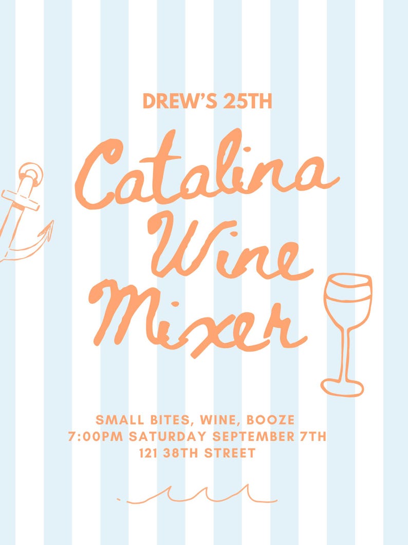 Editable Coastal Birthday Party Invite/ Catalina Wine Mixer : Digital ...
