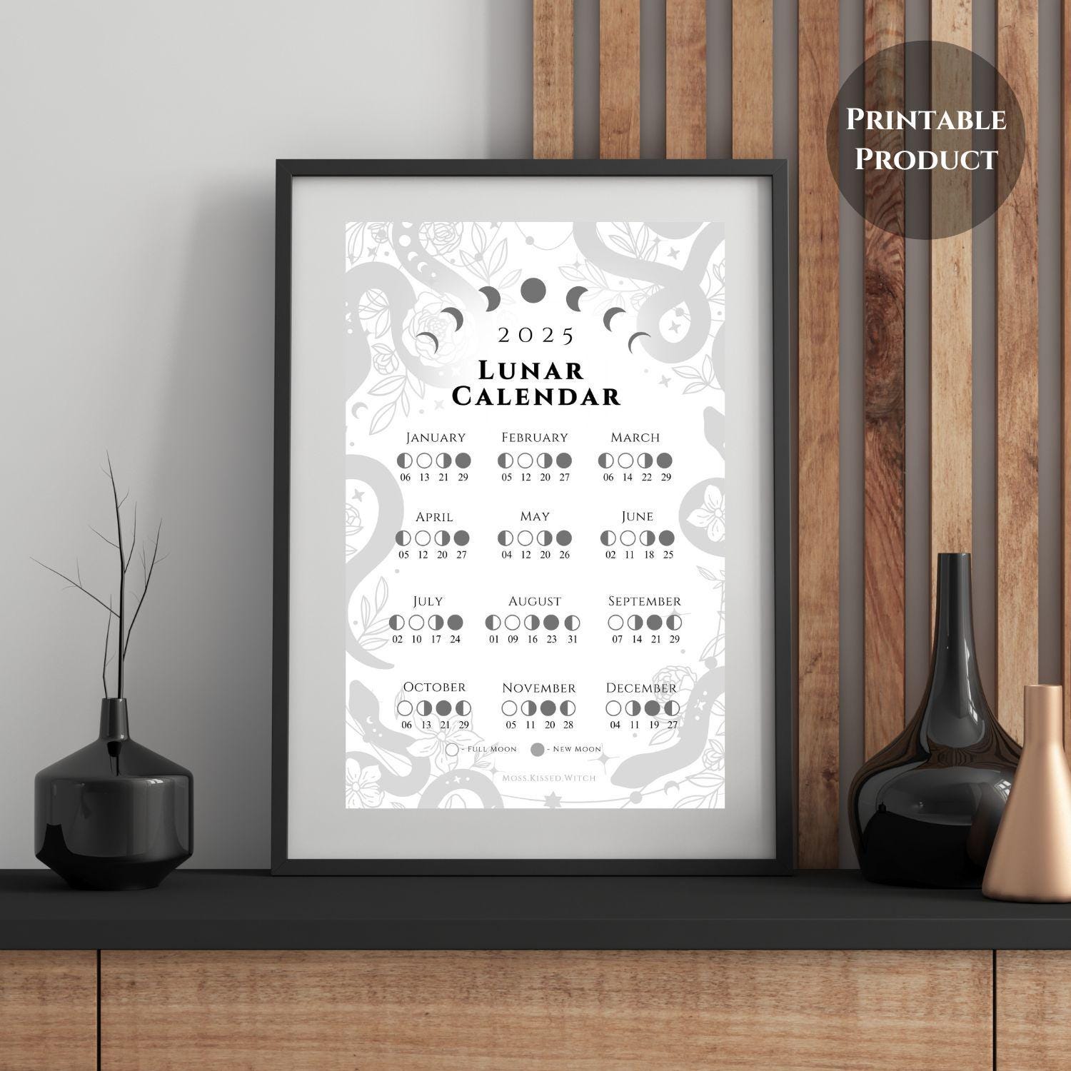 2025 Lunar Calendar - Moon Phases Info - Floral Astral Snack Design ...