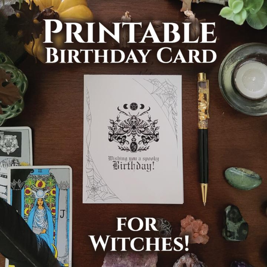 Spooky Birthday Card for Witches - Printable Greeting Card - Blank ...