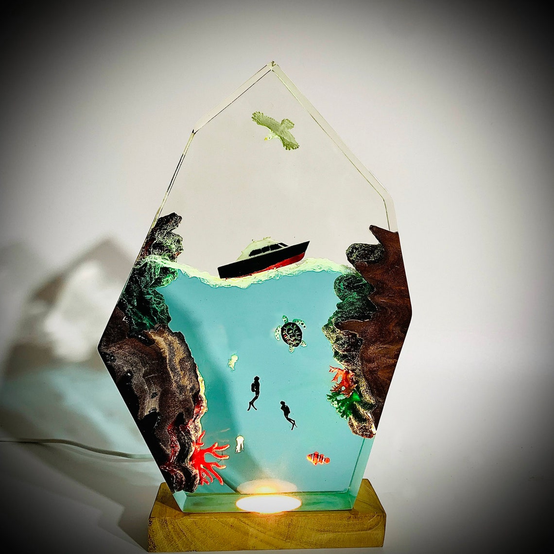 Epoxy Resin Ocean Lamp Scuba Divers Epoxy Night Lights Epoxy and Wooden ...